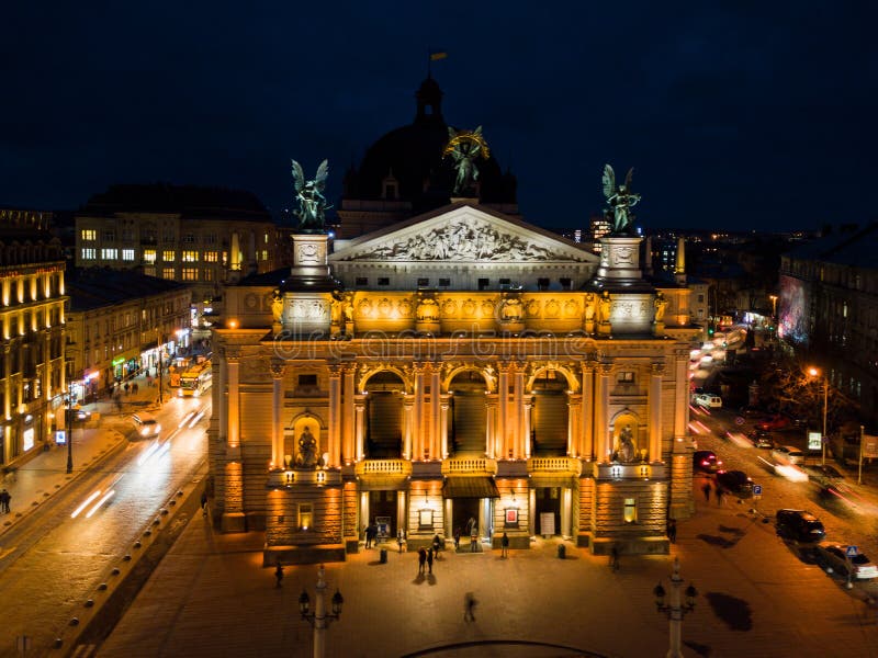 Lviv Opera House at Night, Ukraine Stock Image - Image of lwow, lviv ...