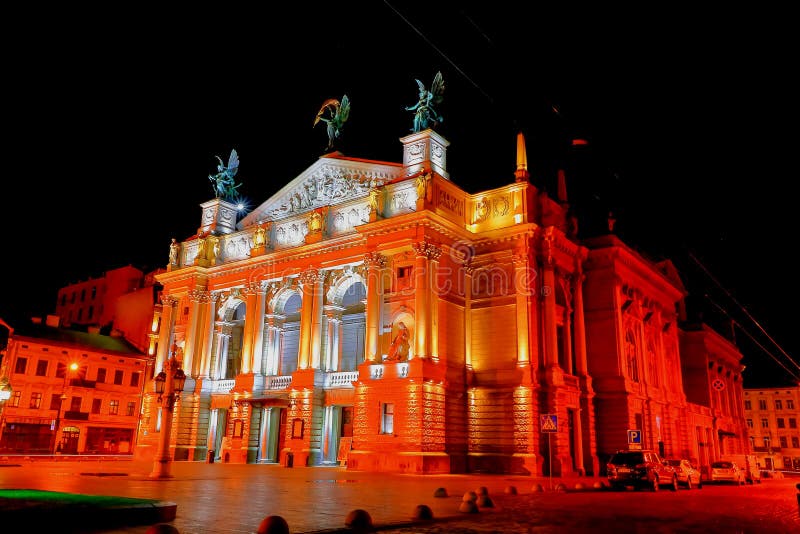Lviv Opera Theater. editorial stock photo. Image of monument - 102427098