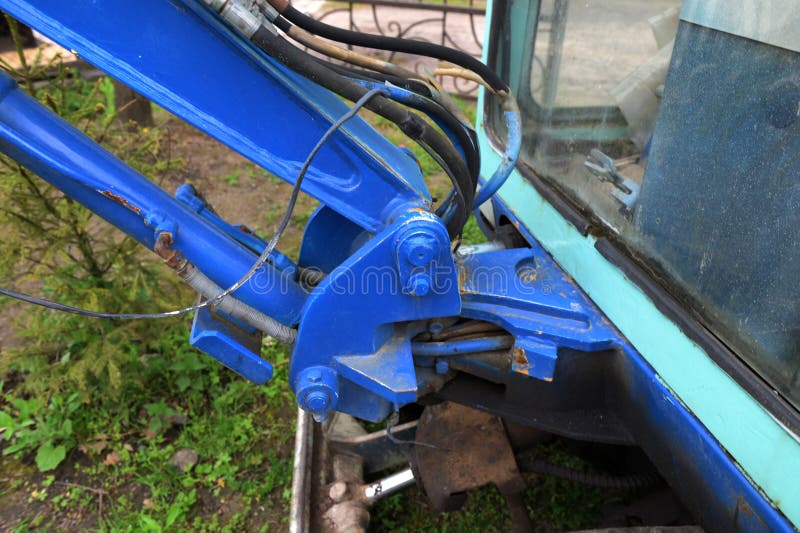 Mini Blue Excavator during Work Stock Photo - Image of loading ...