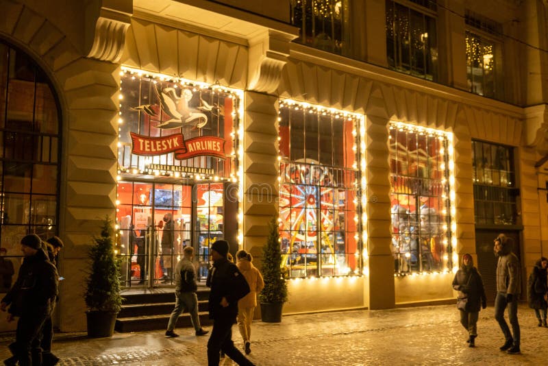 Lviv, Ukraine - December 25, 2021: Store Window Decorated with Light ...