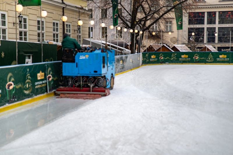 Lviv, Ukraine - January 21, 2018: Ice Rink Cleaning Machine Editorial ...