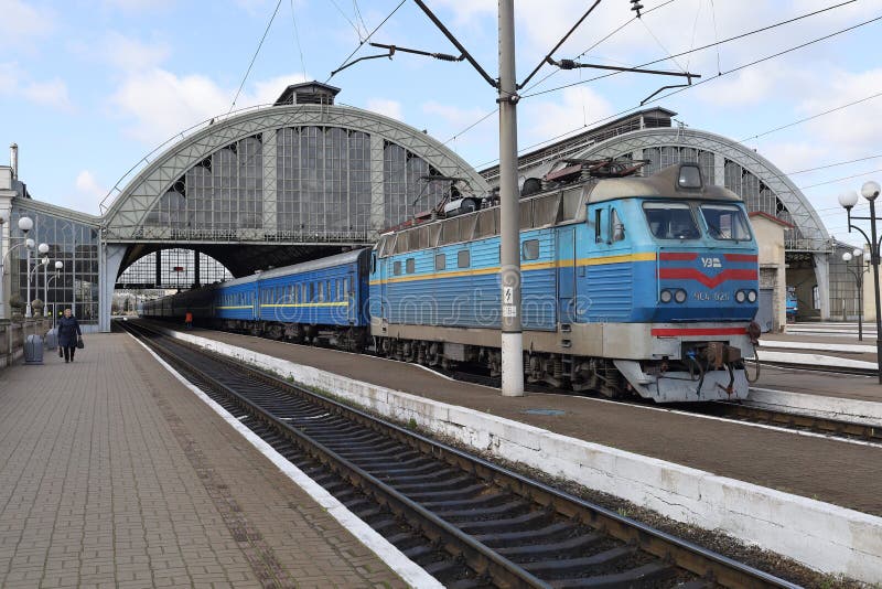 LVIV, UKRAINE - May 05, 2021: Ukrainian Train at the Station Editorial ...