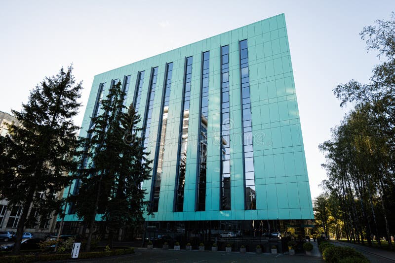 Lviv, Ukraine - October 09, 2022: Modern Turquoise Building, Office ...