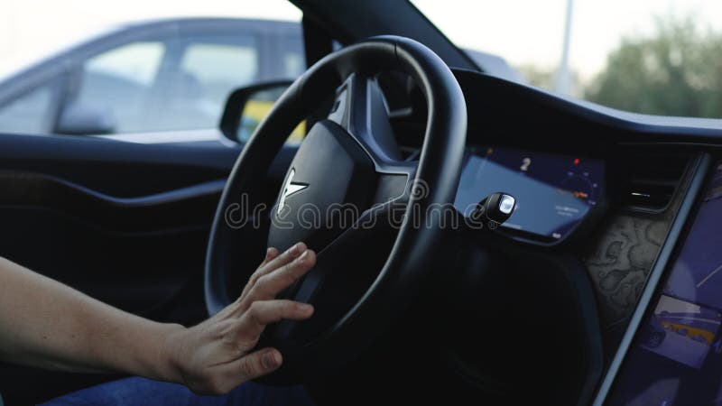 Lviv, Ukraine - October 17, 2022: Tesla Model X Driving. Young ...