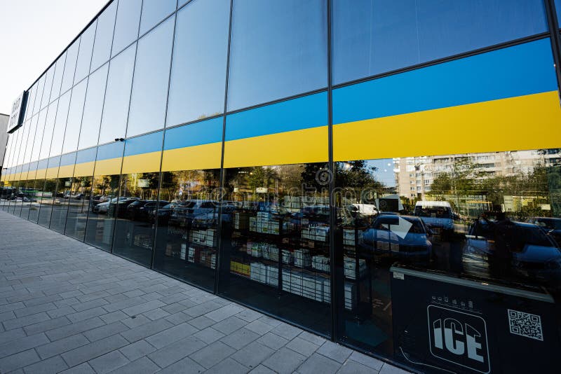 Lviv, Ukraine - October 09, 2022: Ukrainian Flag on Windows of Store ...