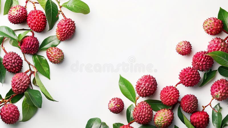 Lychee Fruit Border on White Background Stock Illustration ...