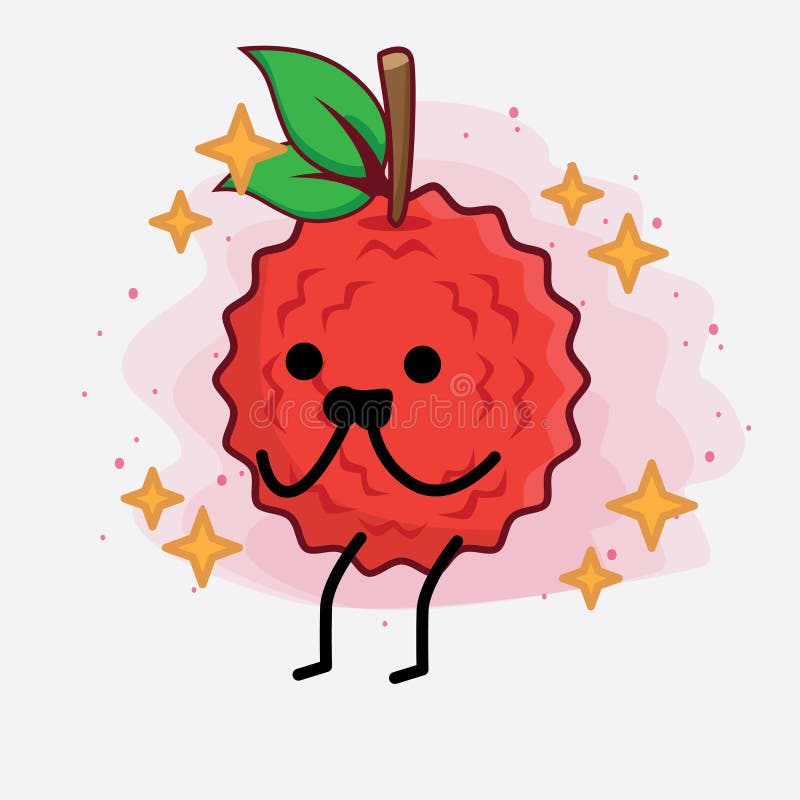 Lychee Fruit Cute Character Illustration with Simple Face, Hands and ...