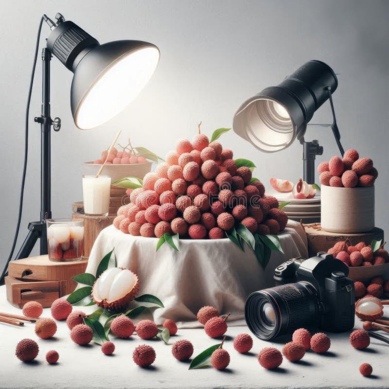 Lychee Fruit Display with Bright Studio Light on White Background Stock ...