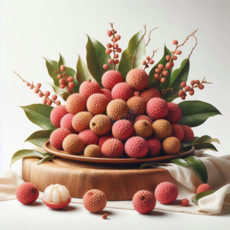 Lychee Fruit Display with Bright Studio Light on White Background Stock ...