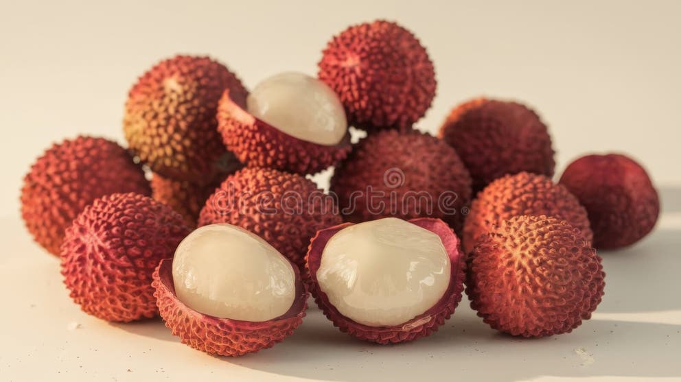 Lychee Fruit Display with Bright Studio Light on White Background Stock ...