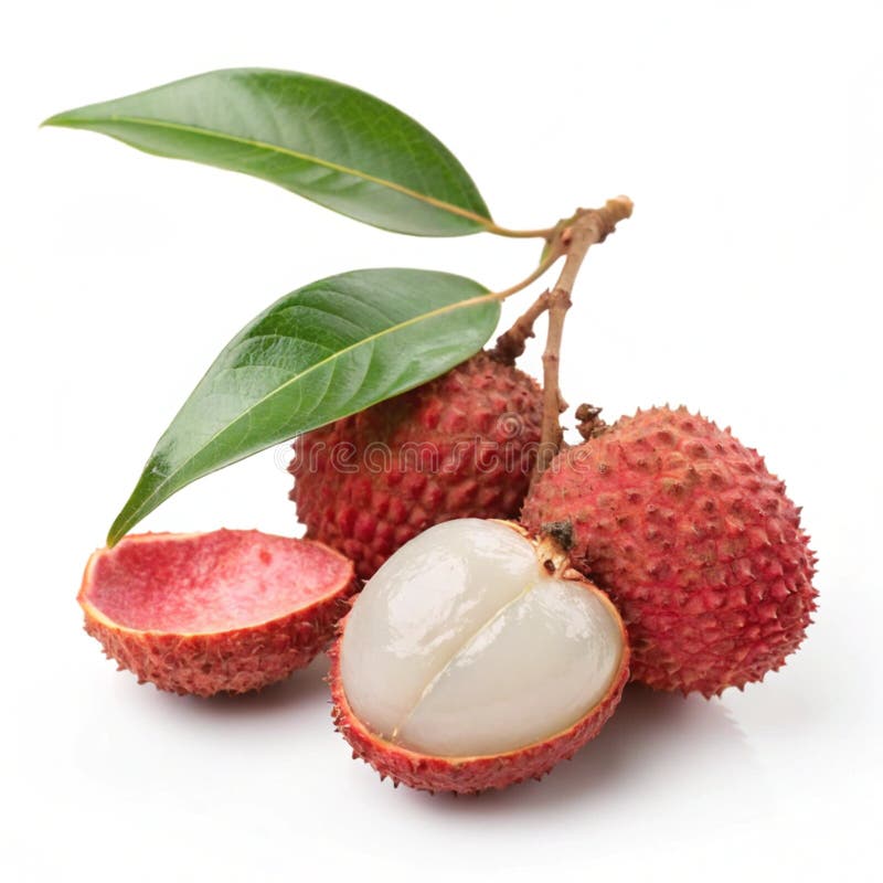 Lychee Fruit with Leaves Isolated on Transparent Background Stock ...