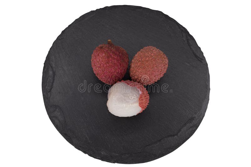 Lychee Fruit on a Round Black Slate Tray Stock Photo - Image of ...