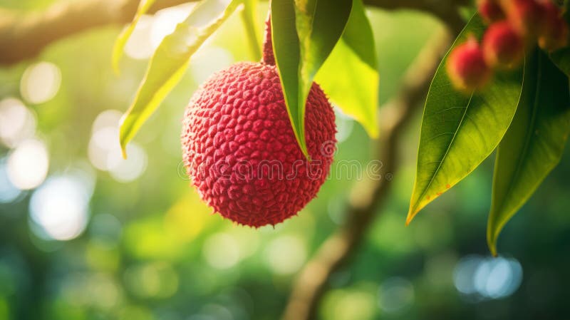 Vibrant Macro Shot of a Ripe Lychee on a Tree Stock Illustration ...