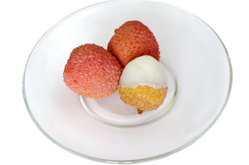 Lychee on the glass plate stock image. Image of berry - 88020853