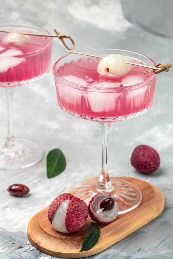 Lychee Juice Lychee Cocktail In Glass And Fresh Fruits Stock Image Image Of Drink Pink