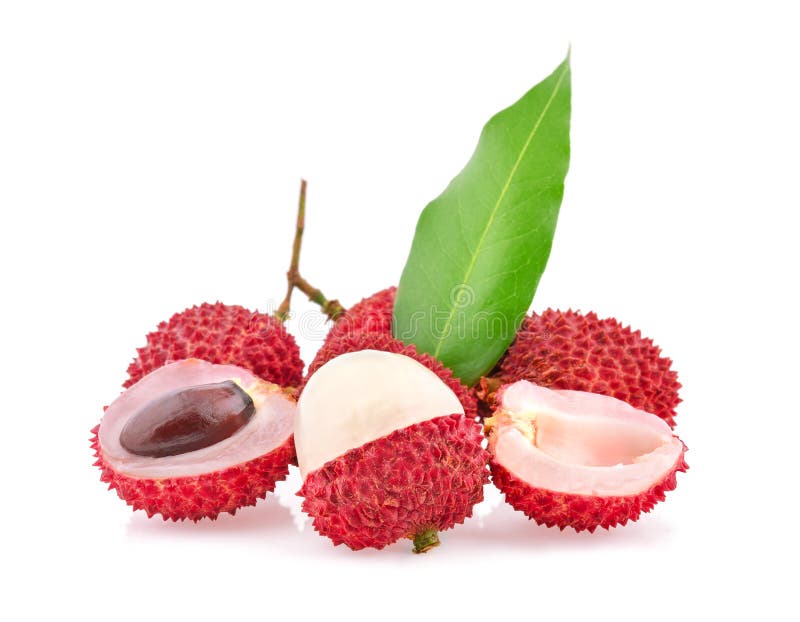 Lychee with Leaf Isolated on White Background Stock Photo - Image of ...
