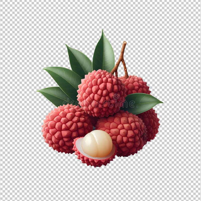 Lychee with Leaves Isolated on Transparent Background Stock ...