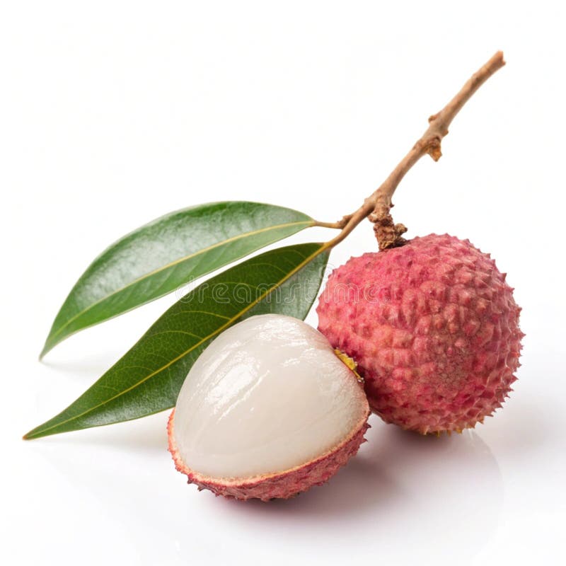 Lychee with Leaves Isolated on White Background Stock Illustration ...