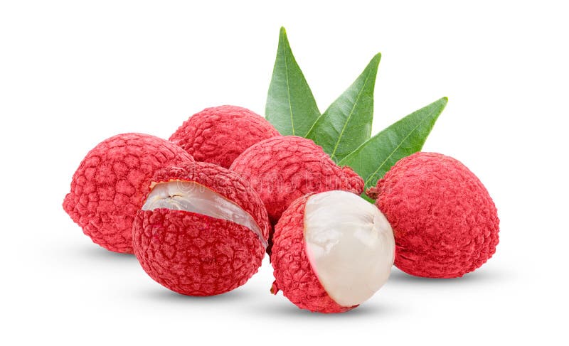 Lychee with Leaves Isolated on White Background Stock Image - Image of ...