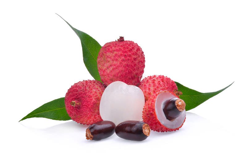 Lychee with Leaves Isolated on White Stock Photo - Image of leechee ...
