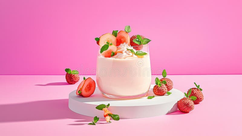 Lychee Panna Cotta Dessert Presented on a Clean White Platform with ...