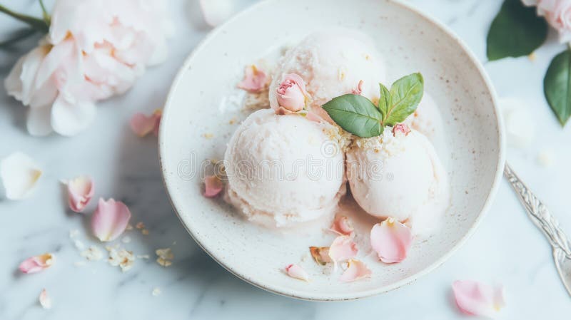 Lychee Rose Sorbet with Petals on Plate Stock Photo - Image of culinary ...