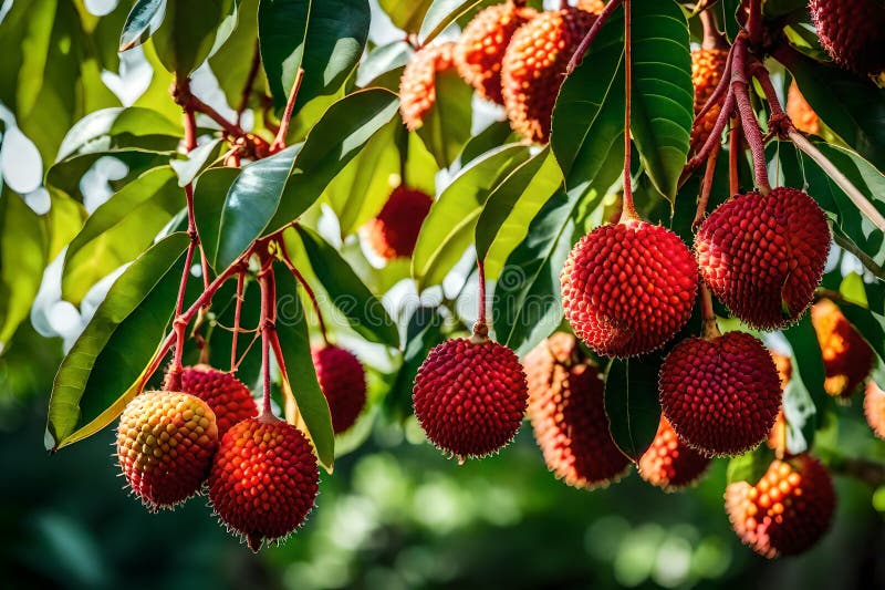 Lychee Tree Limb with Green Leaves Stock Illustration - Illustration of ...