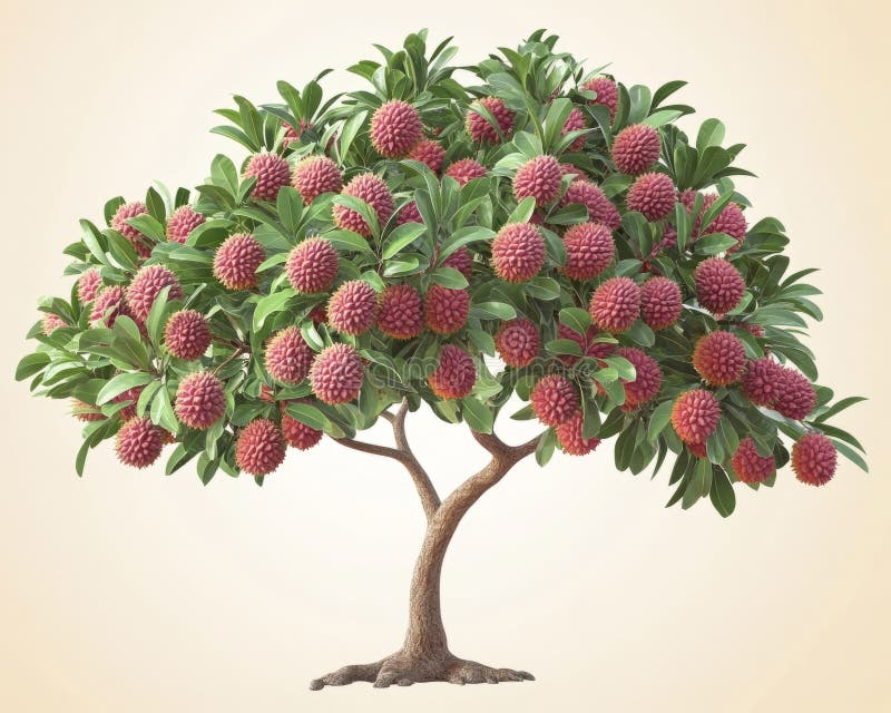 Lychee Tree with Red Green Pink Clusters in Raw Style Stock ...