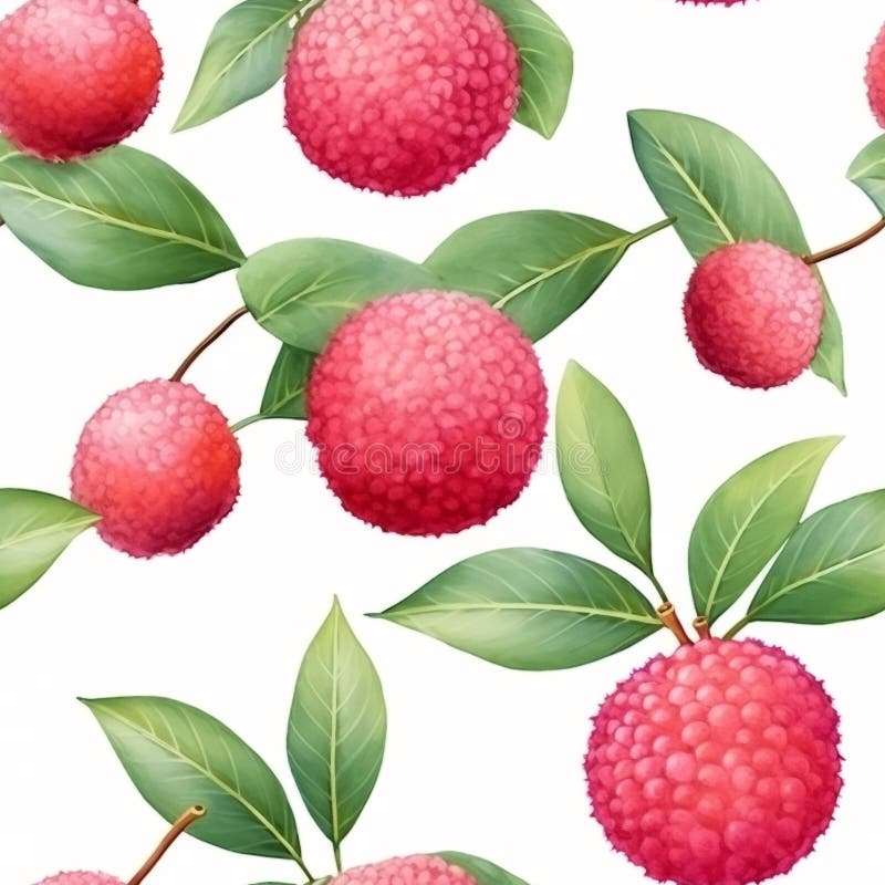 Lychee Watercolor Seamless Pattern Fresh Fruit Wallpaper Stock ...