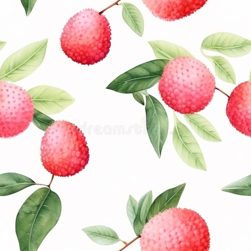 Lychee Watercolor Seamless Pattern Fresh Fruit Wallpaper Stock ...