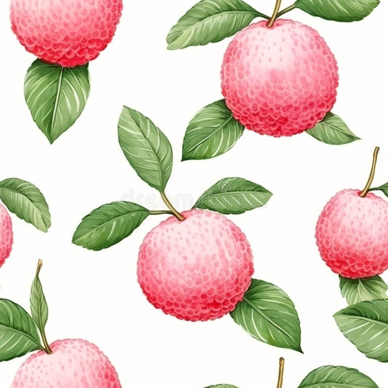 Lychee Watercolor Seamless Pattern Fresh Fruit Wallpaper Stock ...