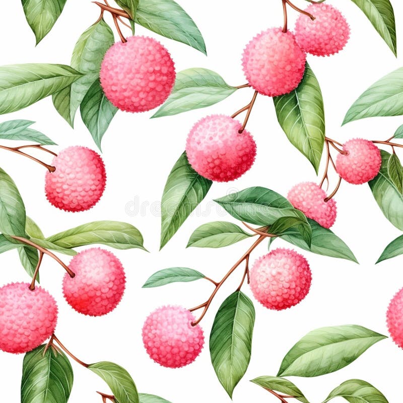 Lychee Watercolor Seamless Pattern Fresh Fruit Wallpaper Stock ...