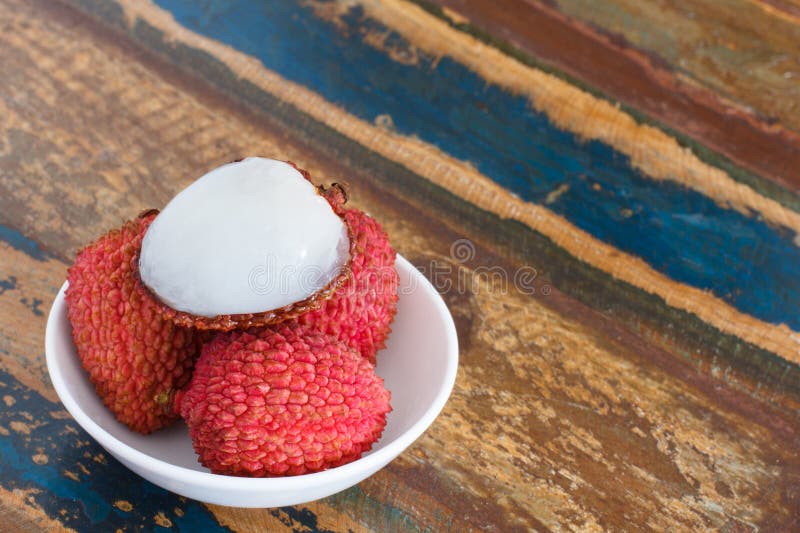 Lychee on White Plate on Table Stock Photo - Image of piece, lichia ...