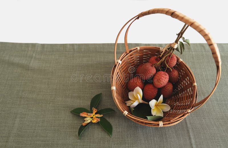 Lychees in a wicker basket stock image. Image of nutrition - 4569657