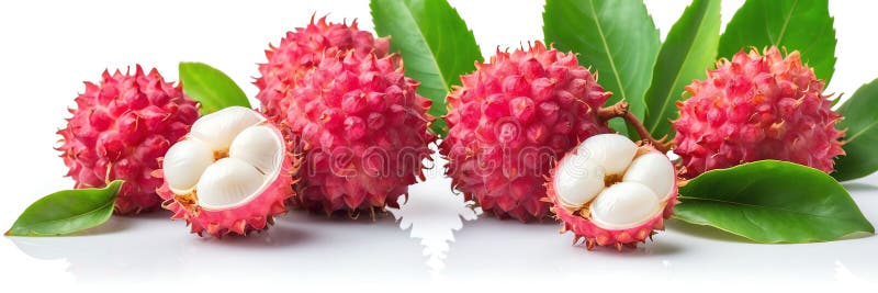 Lychees on Border Side on Plain White Background Copyspace Ai Generated ...