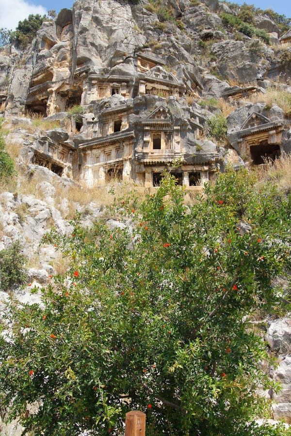 Lycian rock cut tombs stock image. Image of myra, carved - 46620195