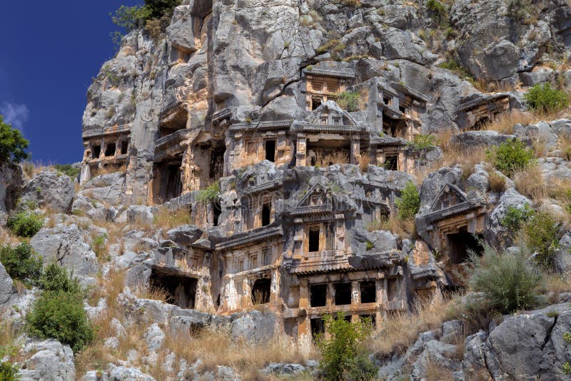 Lycian Tombs Carved in the Rock in Myra Turkey Stock Photo - Image of ...