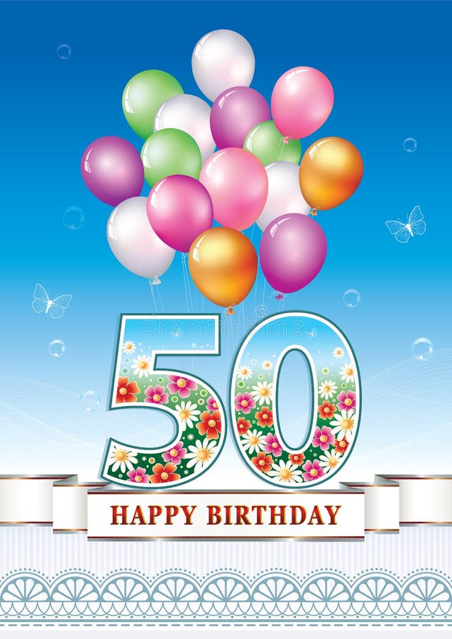 Grattis på 50-årsdagen vektor illustrationer. Illustration av fjäril ...