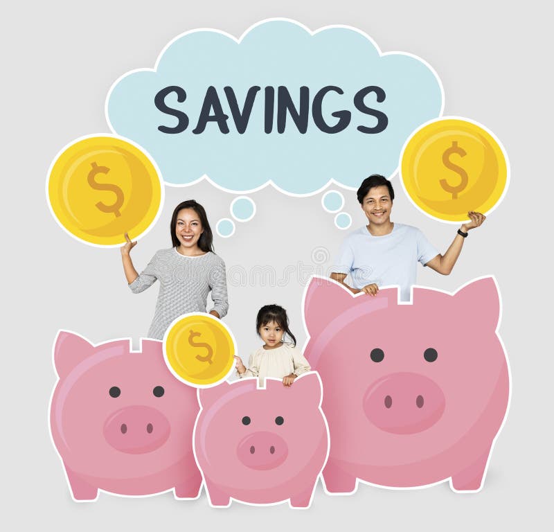 Lycklig Familj Med Besparingar I Spargrisar Arkivfoto - Bild av dotter ...