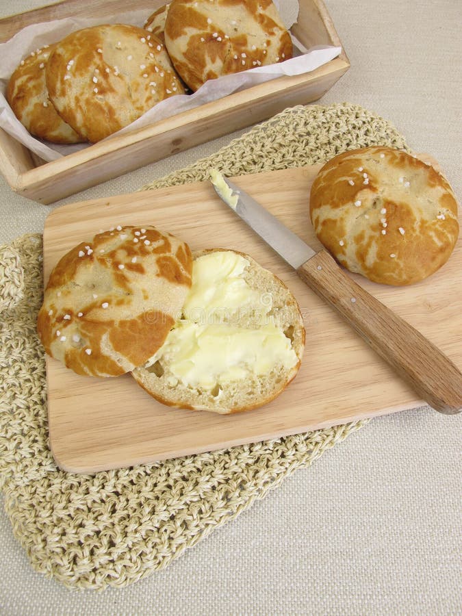 Lye Roll Cut in Half and Buttered Stock Image - Image of roll, homemade ...