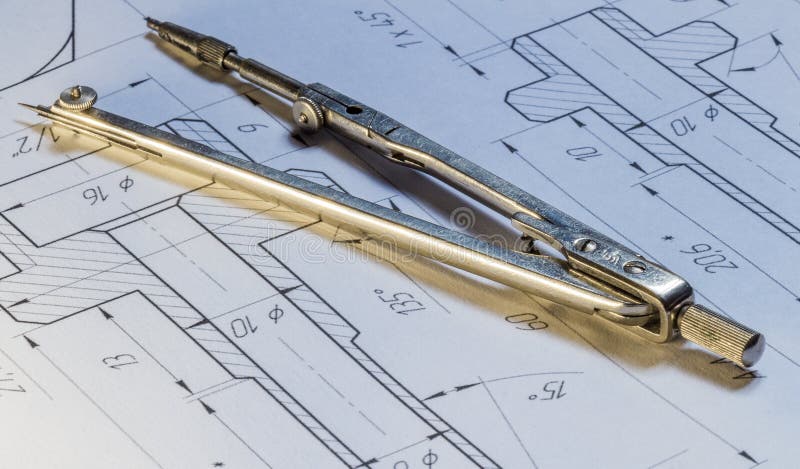 Lying drawing compasses stock photo. Image of lamp, invention - 64305062