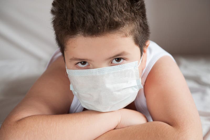 Lying Fat Boy in a Medical Mask Stock Photo - Image of protection ...