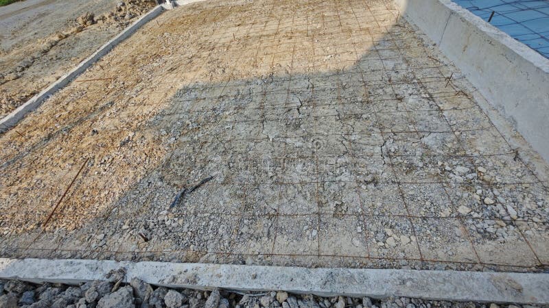 Lying of Metal and Concrete Structure for the Initial Housing Construction. Stock Image - Image ...