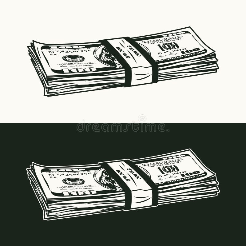 Wad Of 100 Dollar Bills Banded With A Paper Tape Stock Vector Illustration Of Payment