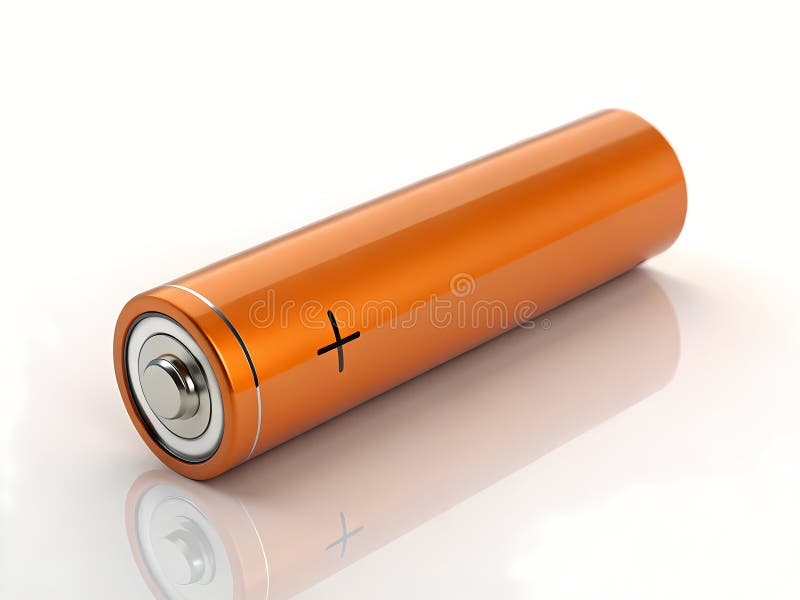 Orange Aa Battery Lying on White Reflective Surface Stock Image - Image ...