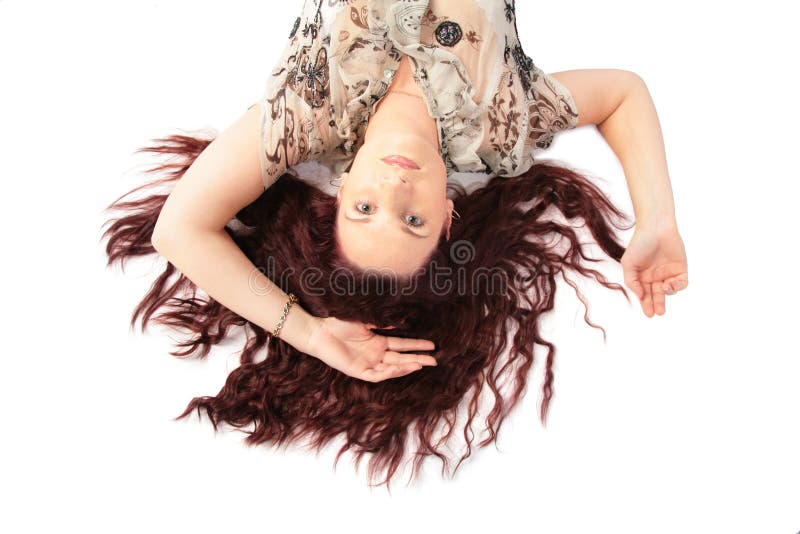 Lying Woman with Brown Hair Top View Stock Image - Image of isolated ...