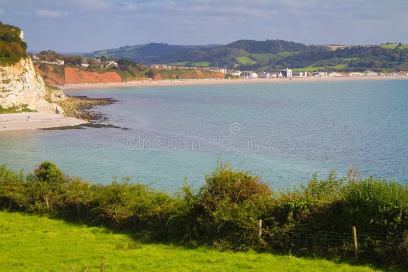 Lyme Bay and Seaton Beach Devon Stock Photo - Image of house, english ...