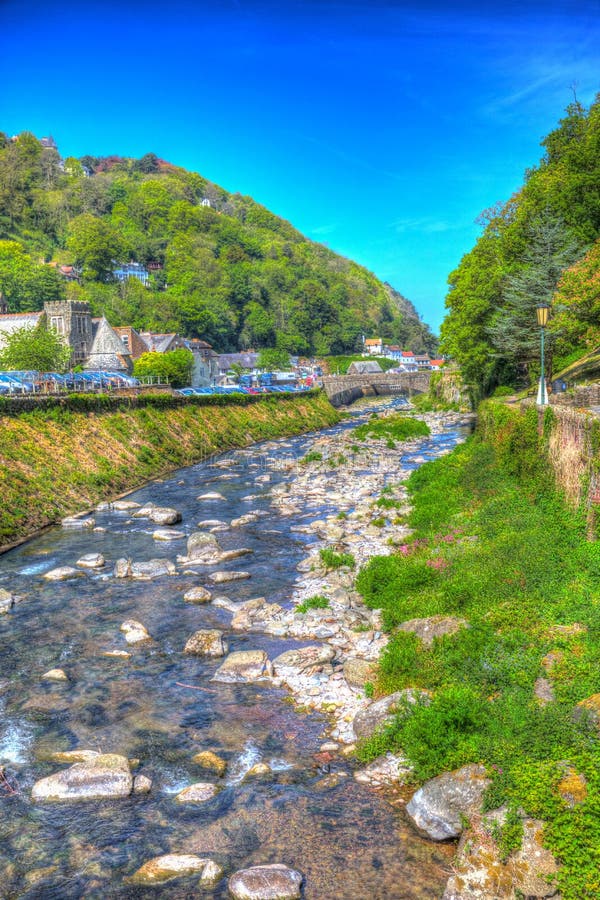 Lynmouth Devon River Running Towards the Town England UK Stock Image ...