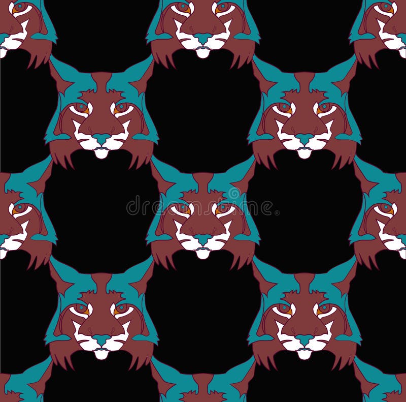 Lynx Faces Abstract Pattern Stock Vector - Illustration of embroidery ...