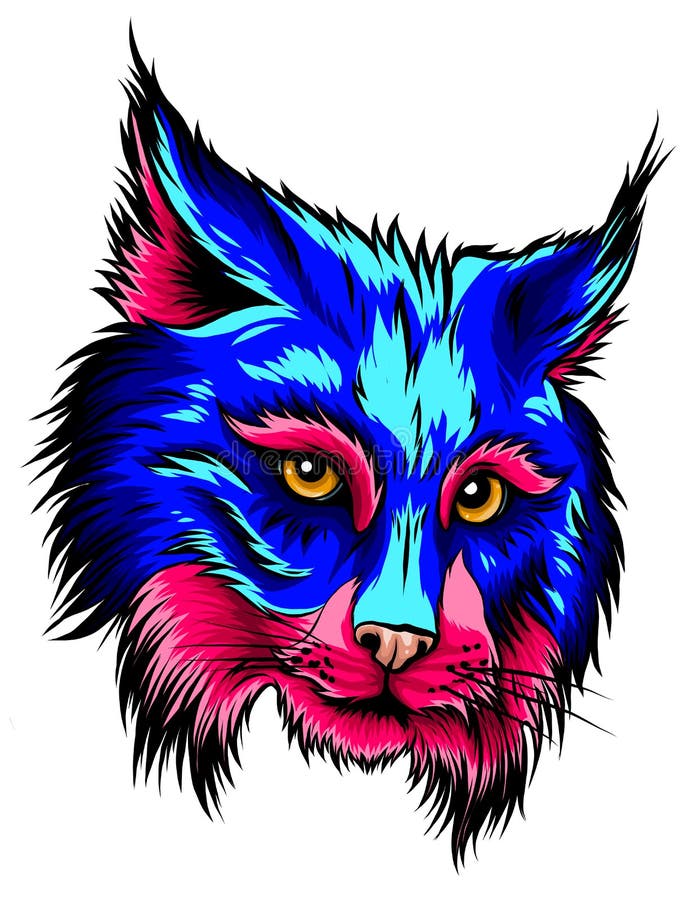 Head Lynx with Witch Hat Vector Illustration on White Background ...